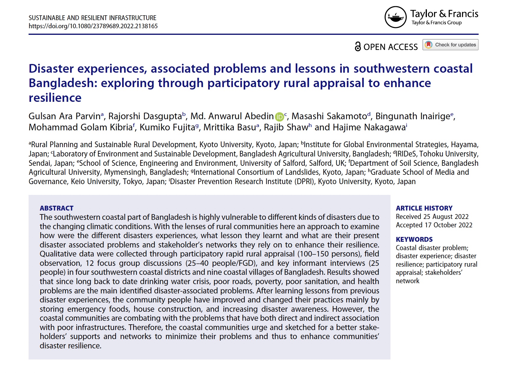 New paper: “Disaster experiences, associated problems and lessons in ...