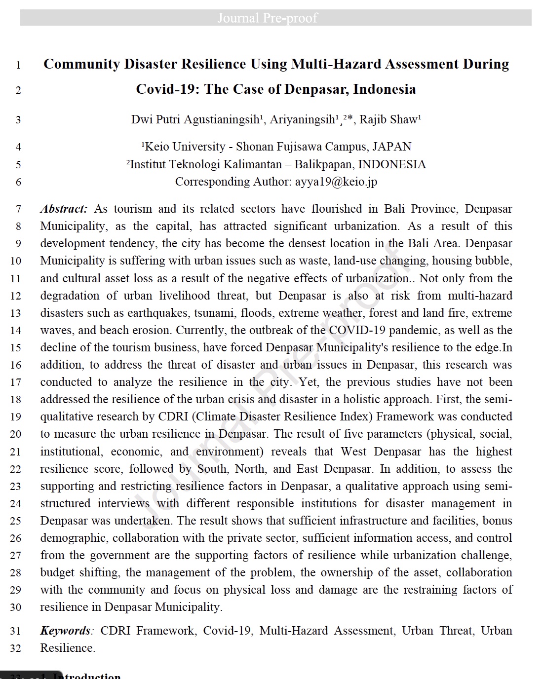 New paper: “Community disaster resilience using multi-hazard assessment ...