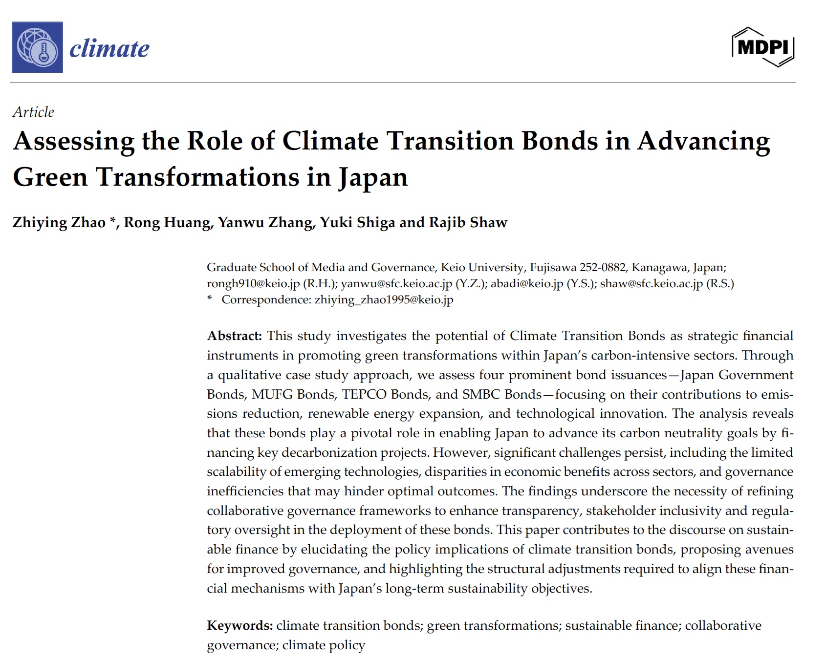 New Paper: “Assessing the Role of Climate Transition Bonds in Advancing ...